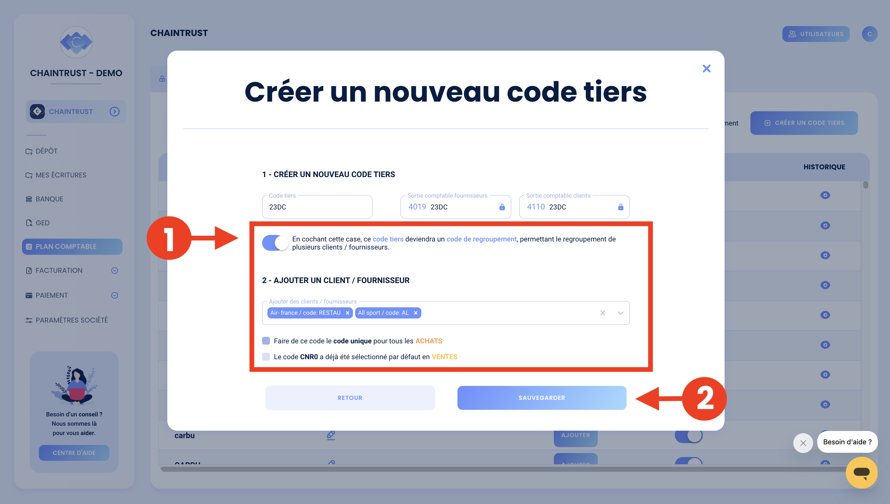 Créer un code tiers – Chaintrust