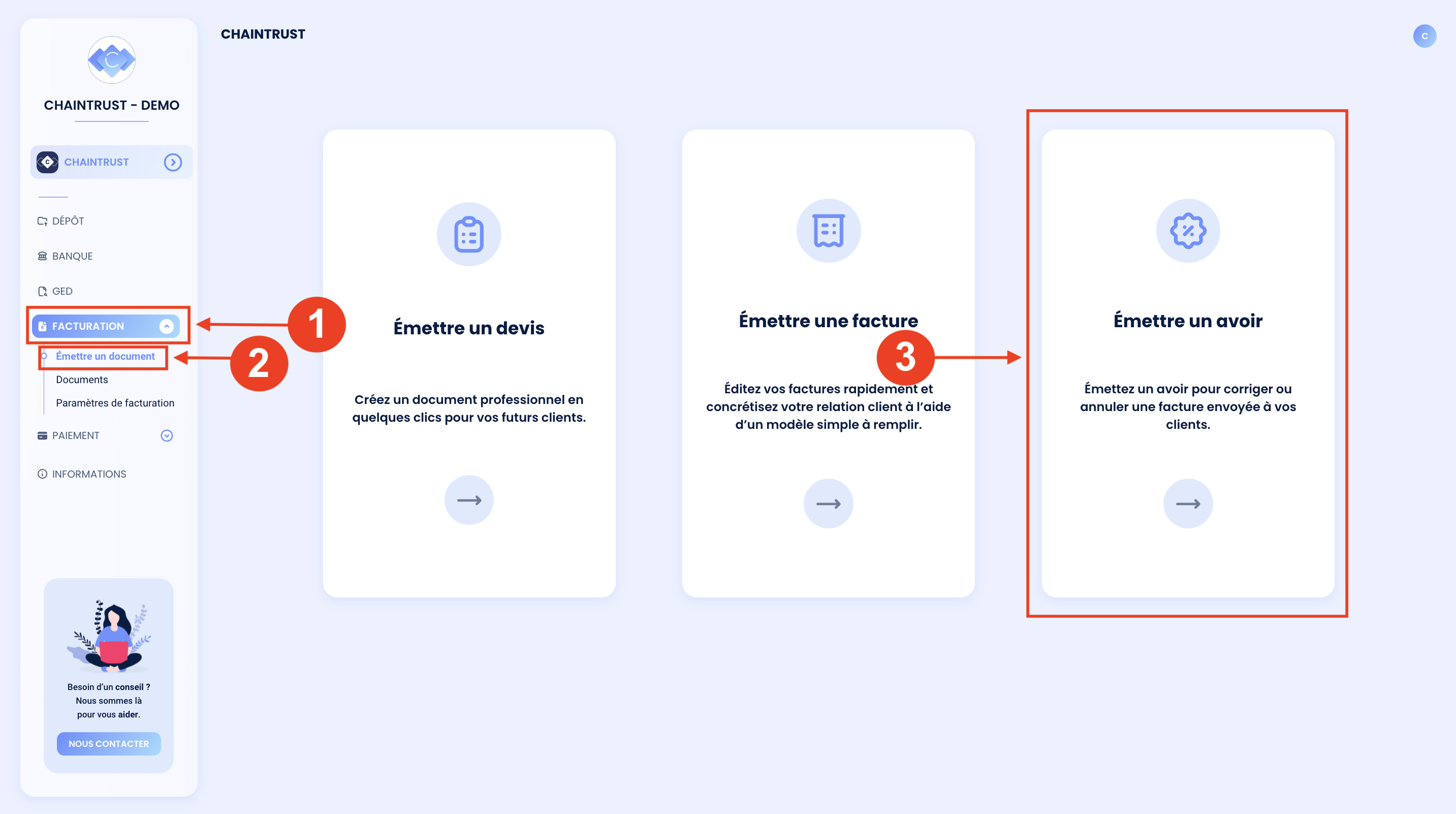 Émettre un avoir – Chaintrust