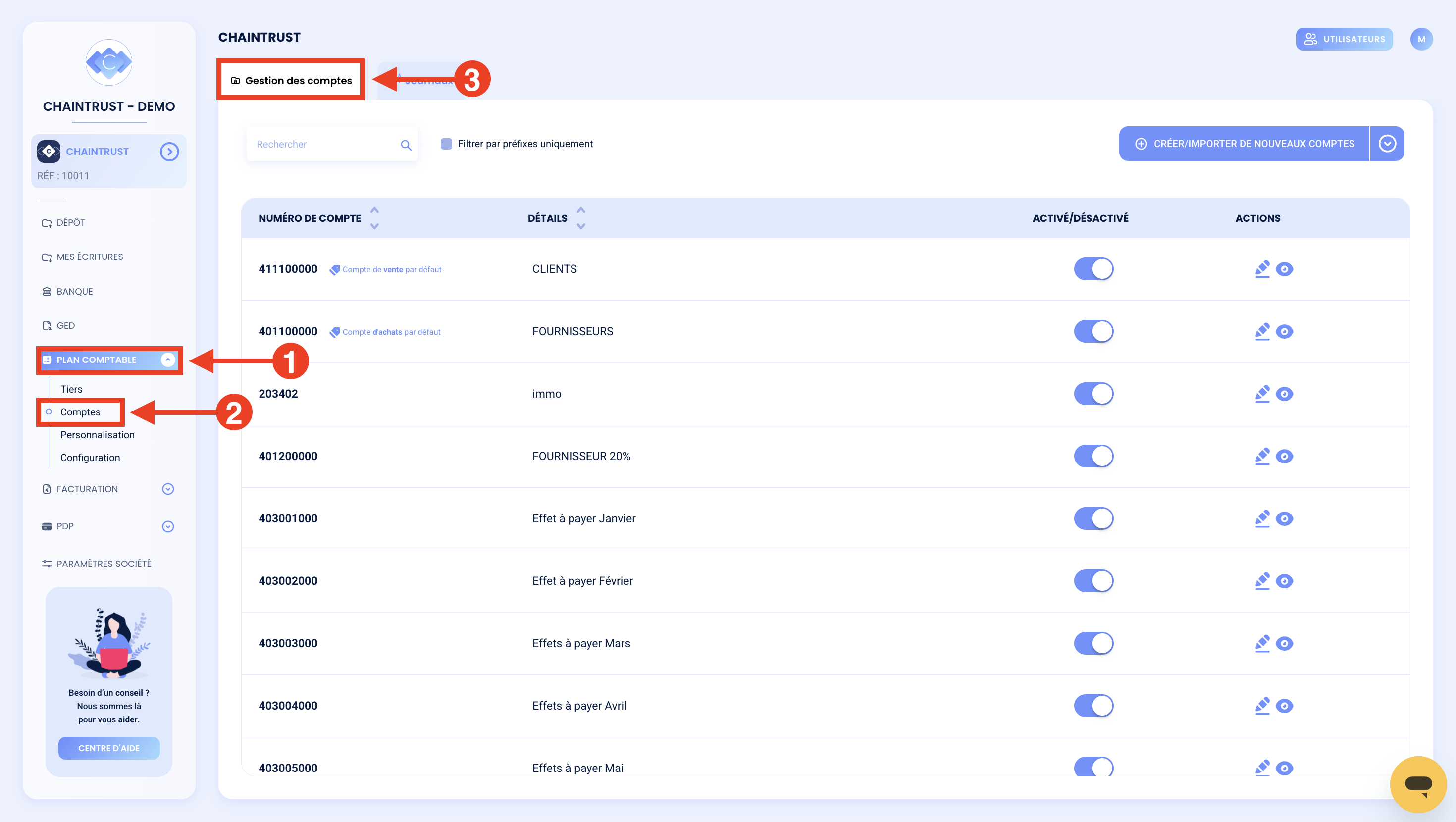 Activer ou désactiver un compte – Chaintrust