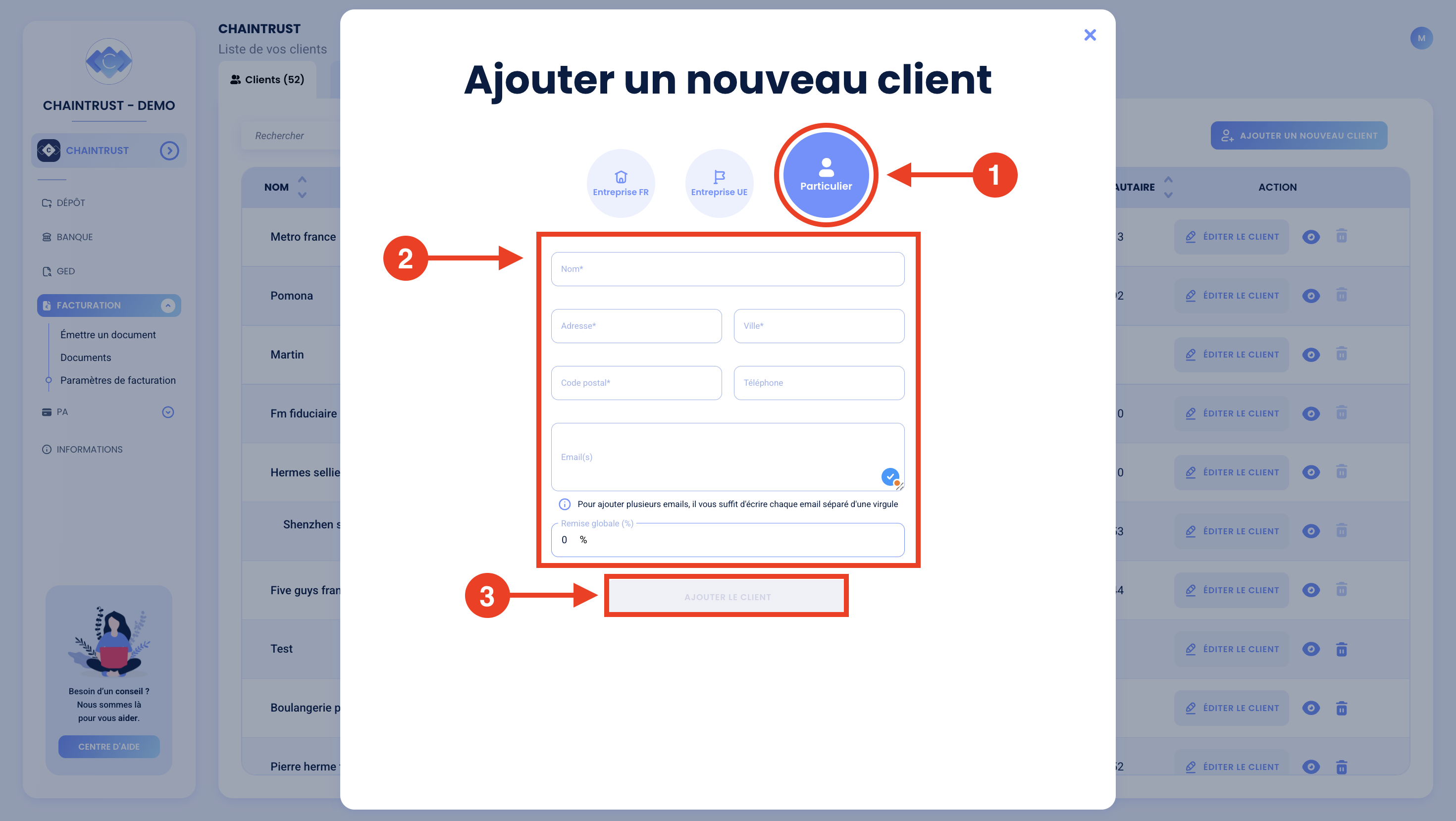 Créer un client – Chaintrust