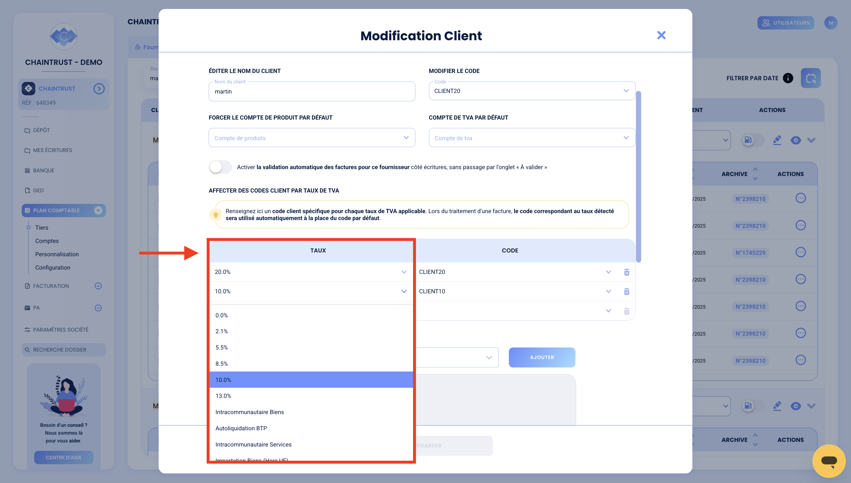 Configurer plusieurs codes fournisseur/client par taux de TVA sur Chaintrust – Chaintrust
