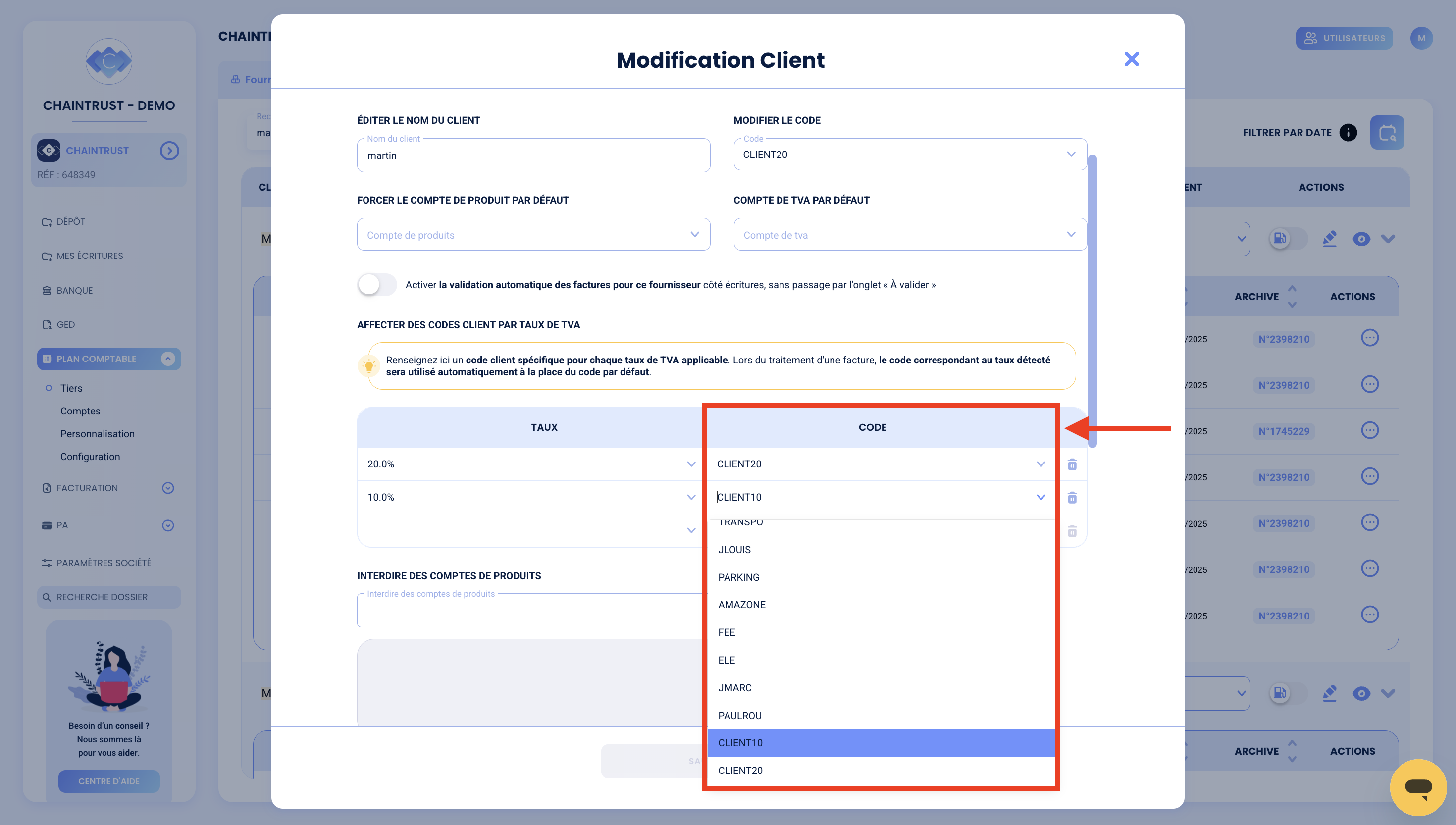Configurer plusieurs codes fournisseur/client par taux de TVA sur Chaintrust – Chaintrust