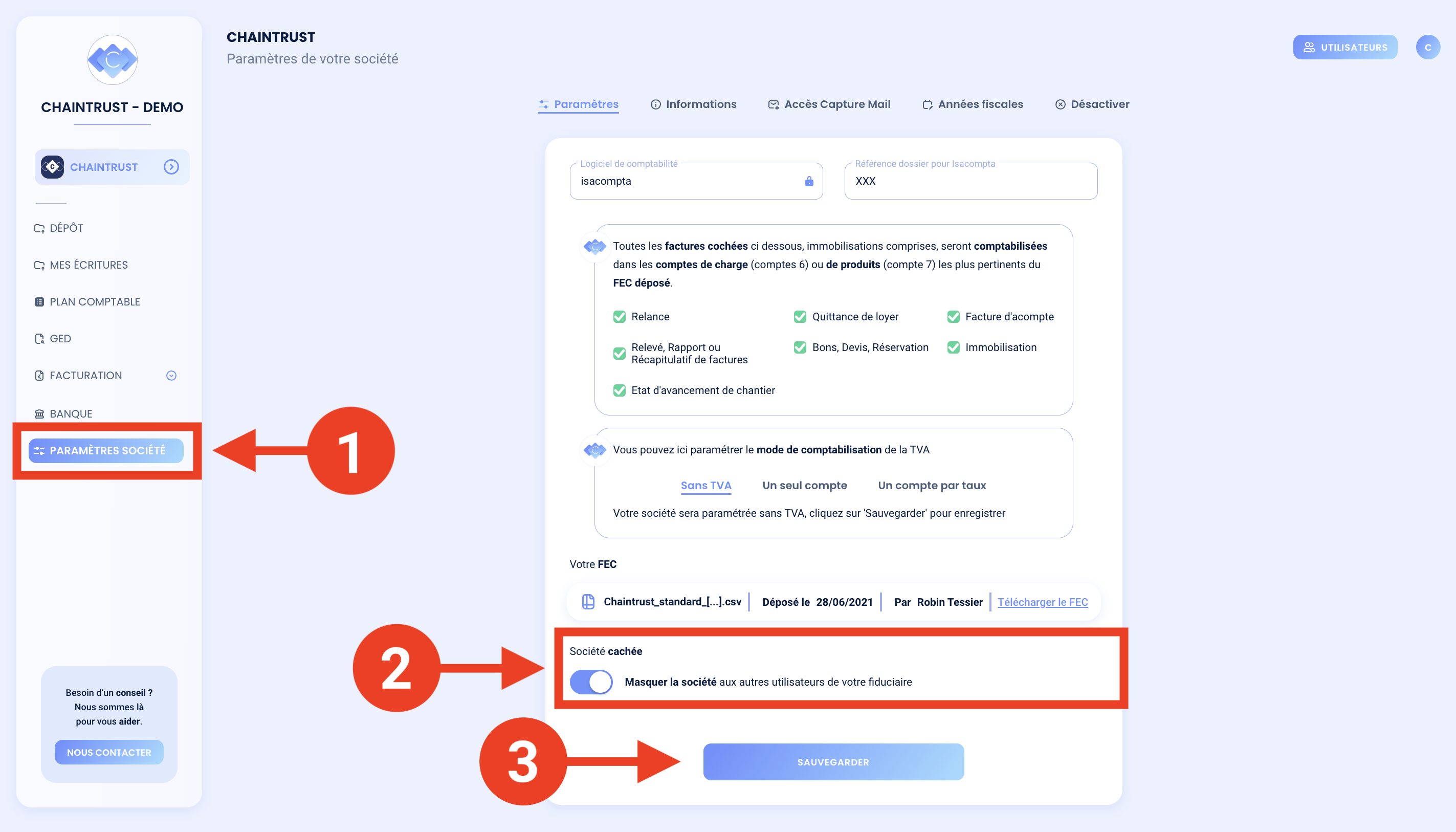 Créer et affecter un dossier caché – Chaintrust