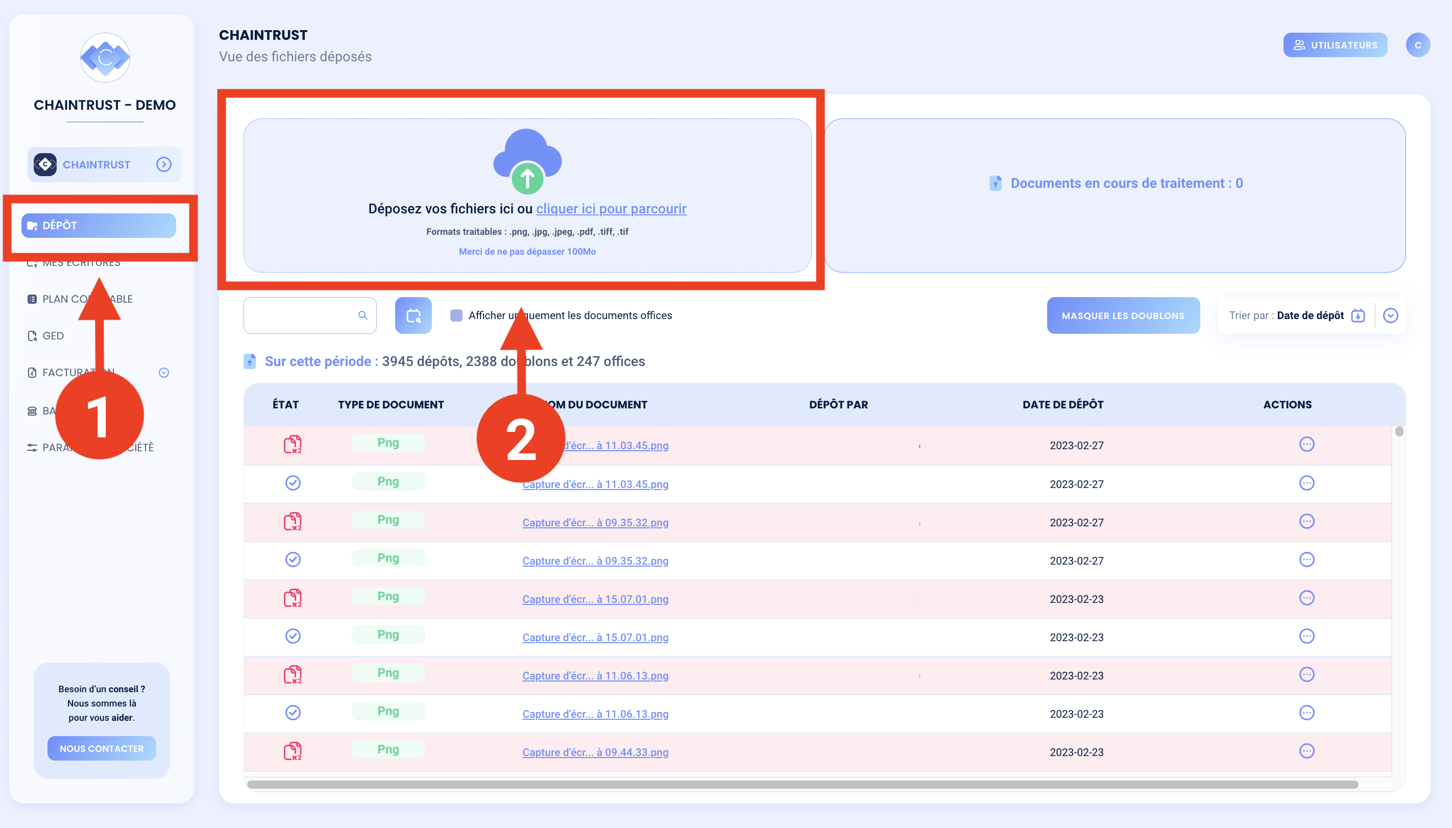 Déposer des factures – Chaintrust