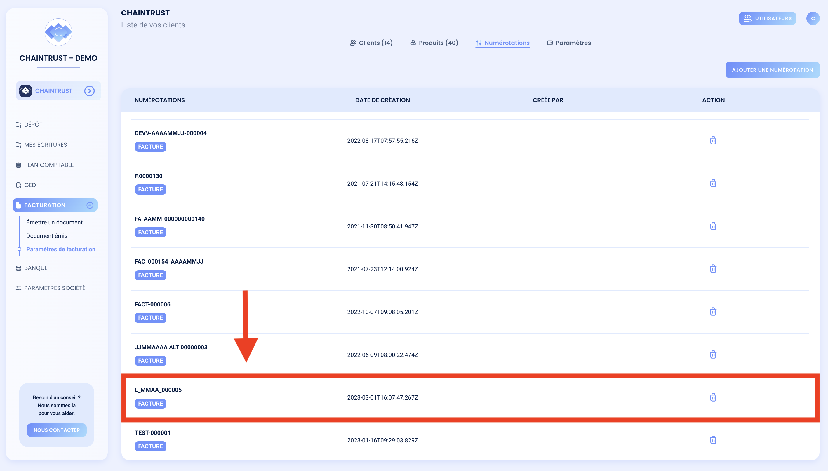 Créer des numérotations pour vos factures, devis et avoirs – Chaintrust